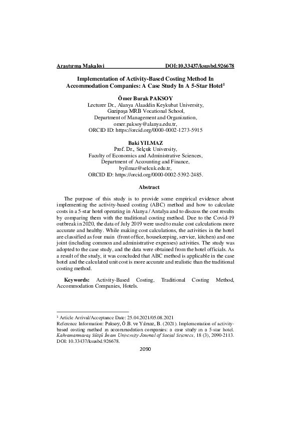 (PDF) Implementation of Activity-Based Costing Method In Accommodation ...