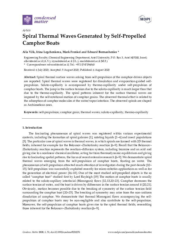 (PDF) Spiral Thermal Waves Generated by Self-Propelled Camphor Boats