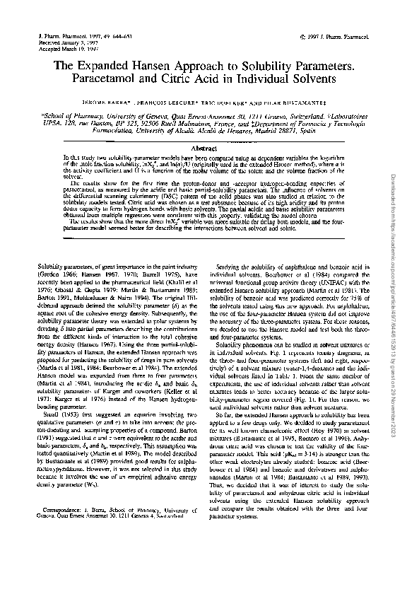 (PDF) The expanded Hansen approach to solubility parameters ...