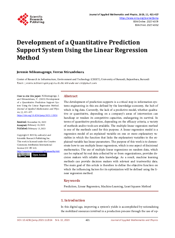 (PDF) Development of a Quantitative Prediction Support System Using the Linear Regression Method