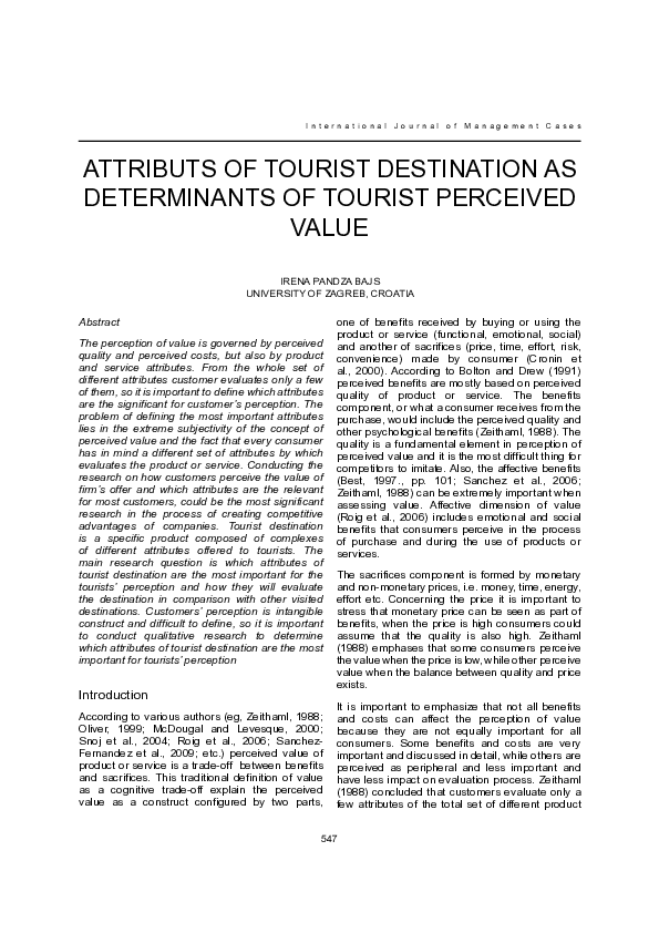 (PDF) Attributs of Tourist Destination as Determinants of Tourist ...