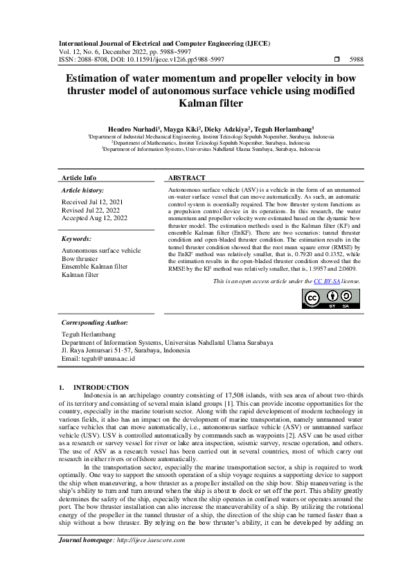 (PDF) Estimation of water momentum and propeller velocity in bow thruster model of autonomous ...