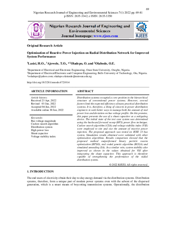 (PDF) Optimization of Reactive Power Injection on Radial Distribution ...