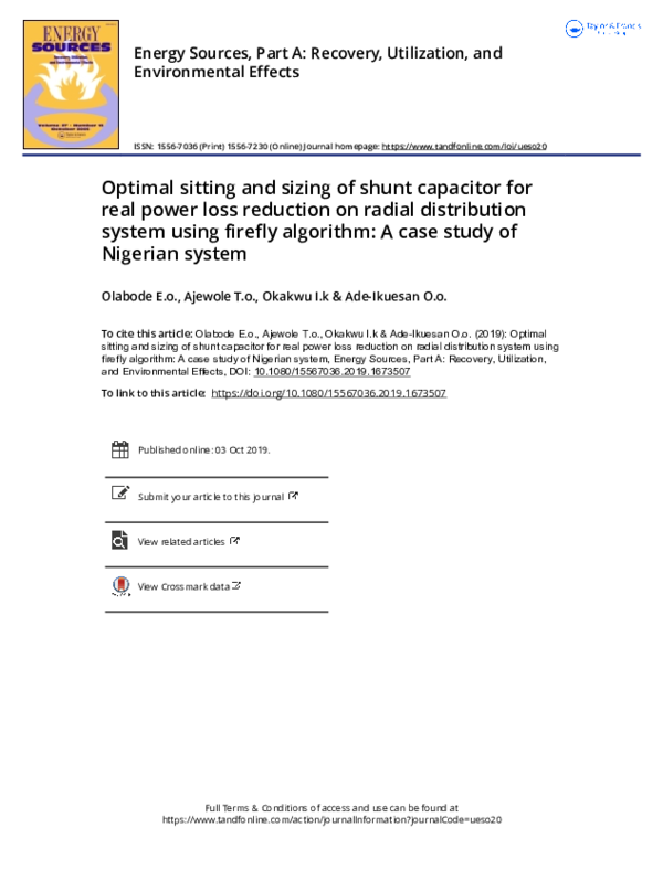 Pdf Optimal Sitting And Sizing Of Shunt Capacitor For Real Power Loss Reduction On Radial