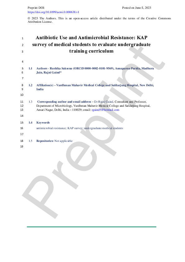 (PDF) Antibiotic Use and Antimicrobial Resistance: KAP survey of ...