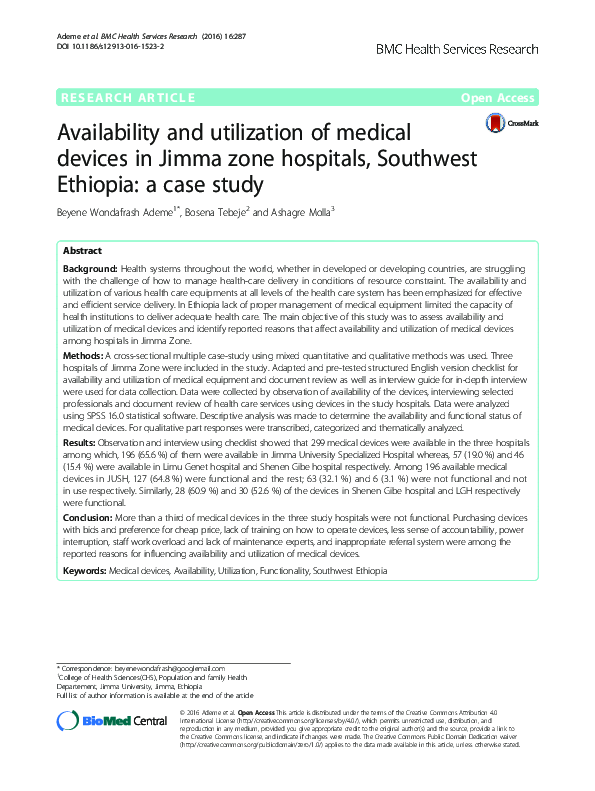 (PDF) Availability and utilization of medical devices in Jimma zone ...