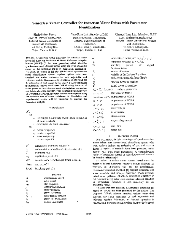 Pdf Sensorless Vector Controller For Induction Motor Drives With