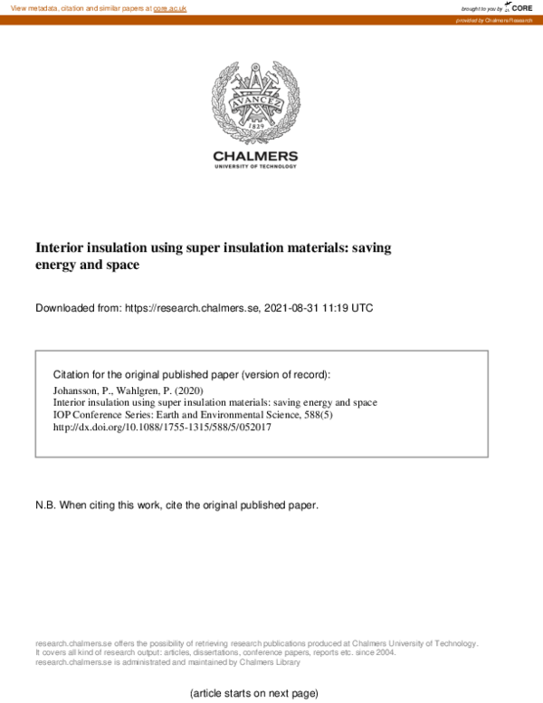 (PDF) Interior insulation using super insulation materials: saving ...
