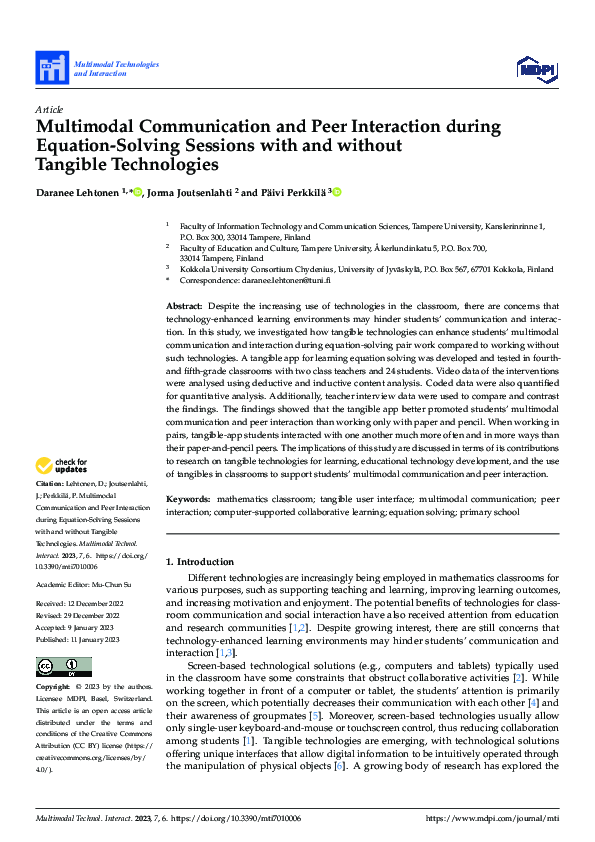 (PDF) Multimodal Communication and Peer Interaction during Equation-Solving Sessions with and ...