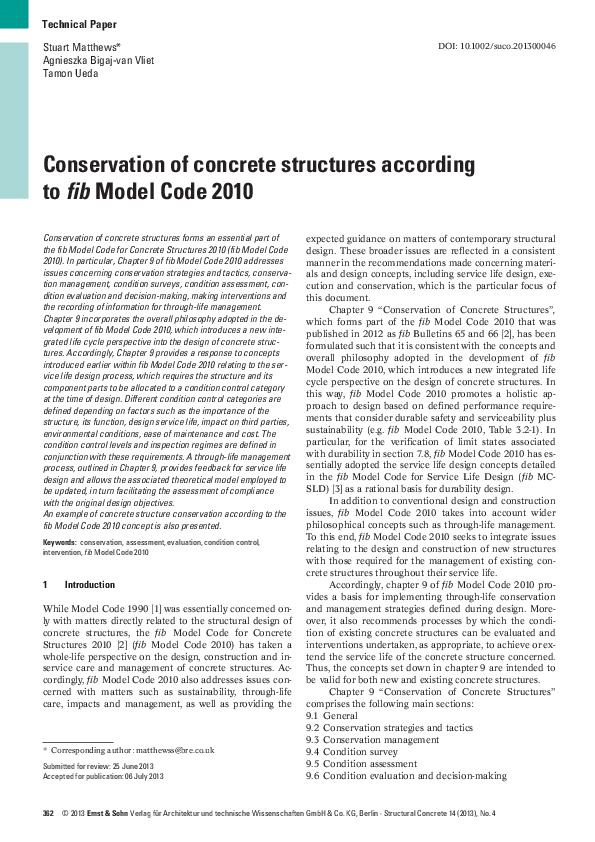 (PDF) Conservation of concrete structures according to fib Model Code 2010