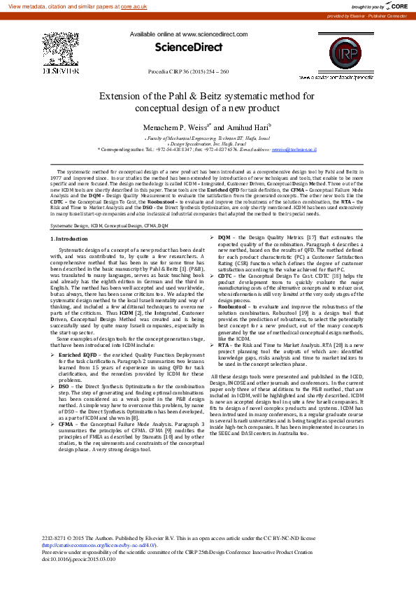 (PDF) Extension of the Pahl & Beitz Systematic Method for Conceptual ...
