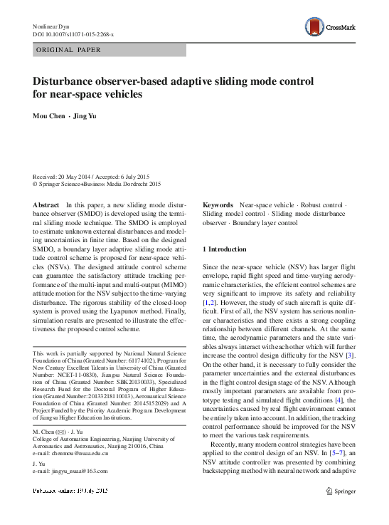 (PDF) Disturbance Observer-Based Adaptive Sliding Mode Control for Autonomous Vehicles