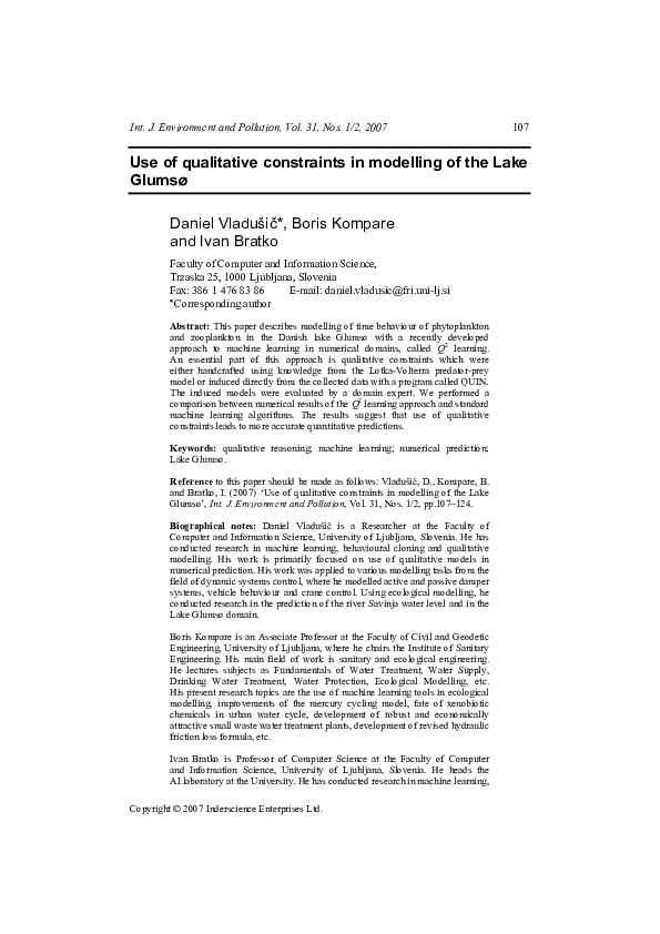 (PDF) Use of qualitative constraints in modelling of the Lake Glumso