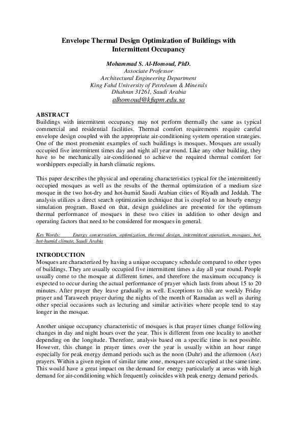 (PDF) Envelope Thermal Design Optimization of Buildings with ...