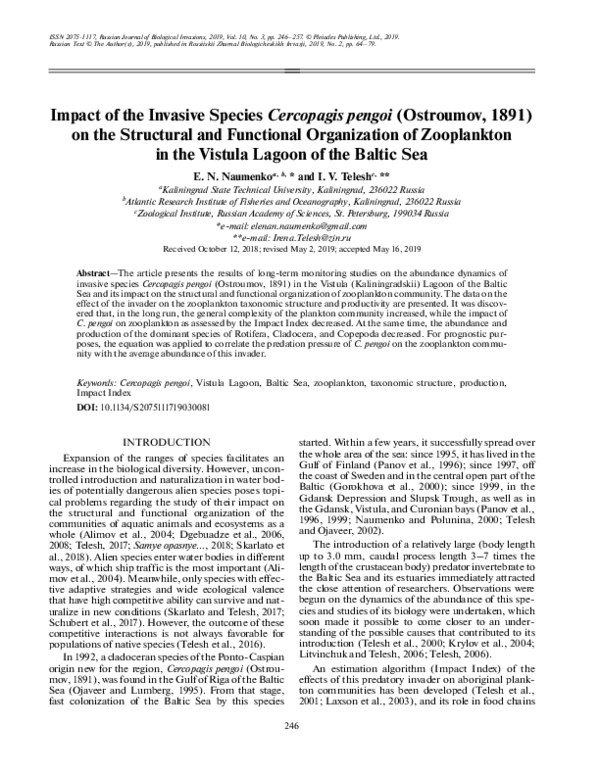 (PDF) Impact of the Invasive Species Cercopagis pengoi (Ostroumov, 1891 ...
