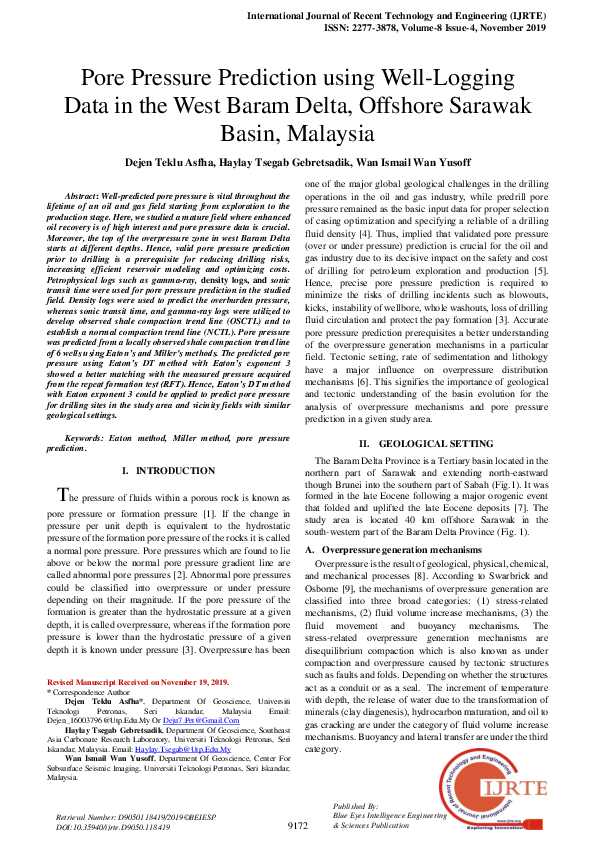 (PDF) Pore Pressure Prediction using Well-Logging Data in the West ...