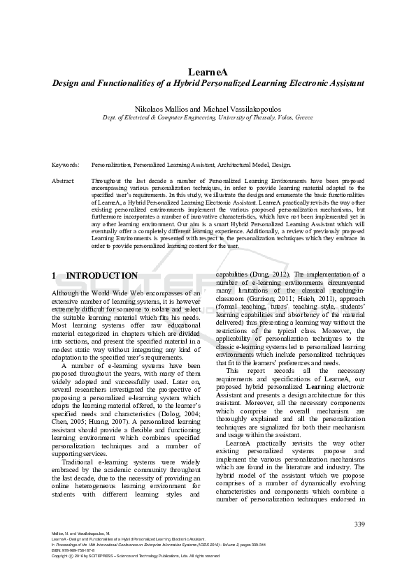 (PDF) LearneA - Design and Functionalities of a Hybrid Personalized ...