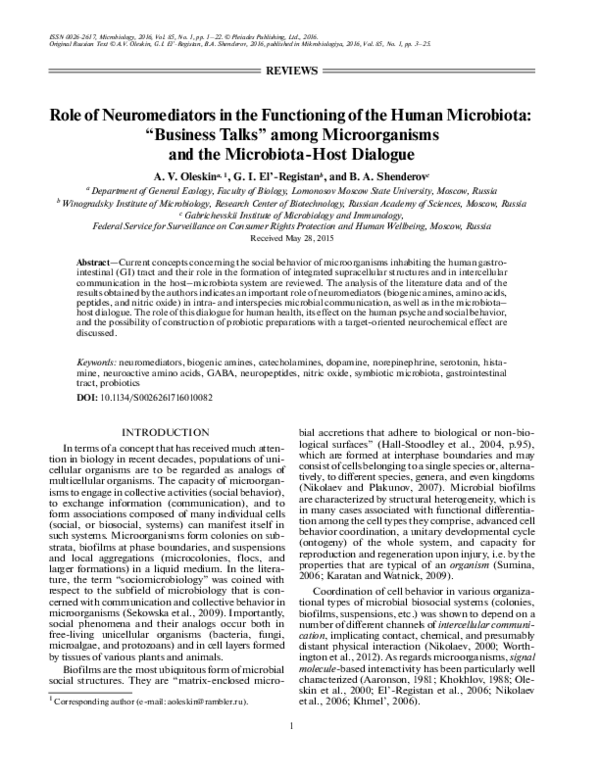 (PDF) Role of neuromediators in the functioning of the human microbiota: “Business talks” among ...