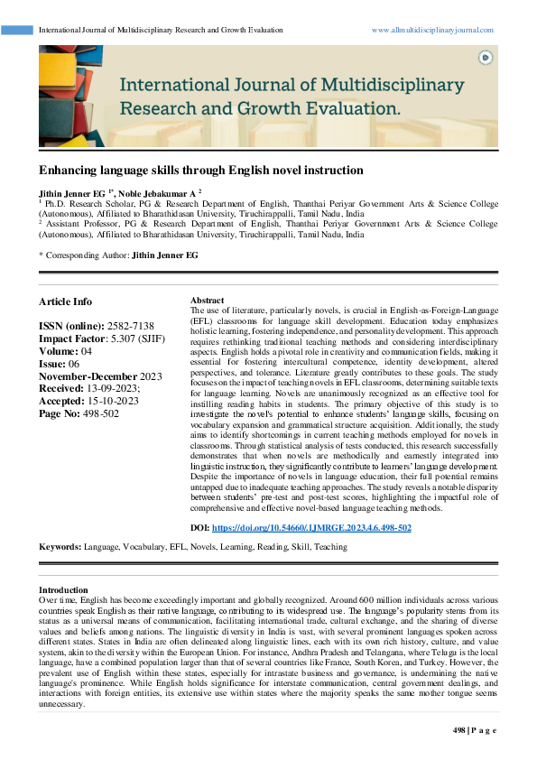 (PDF) Enhancing language skills through English novel instruction