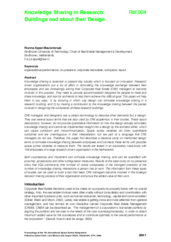 (PDF) Knowledge sharing in research buildings and abouth their design