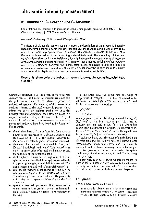 (PDF) Development of a thermoelectric sensor for ultrasonic intensity ...