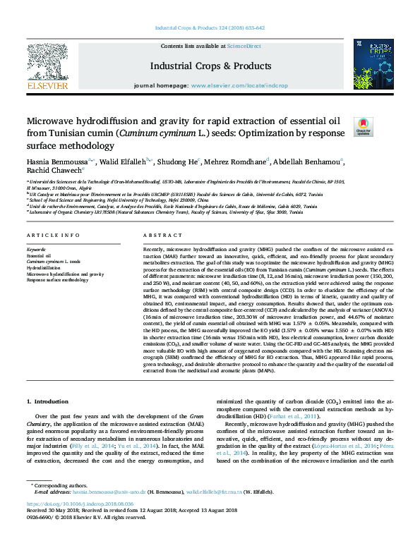 (PDF) Microwave hydrodiffusion and gravity for rapid extraction of ...