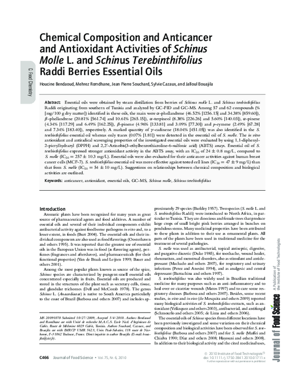 (PDF) Chemical Composition and Anticancer and Antioxidant Activities of Schinus Molle L. and ...