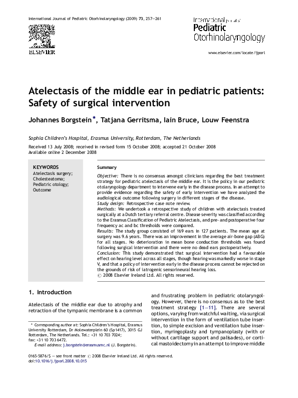 (PDF) Middle Ear Atelectasis: Surgical Safety in Kids