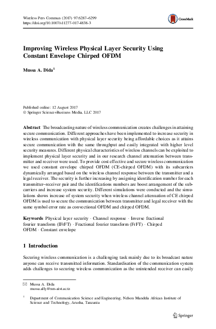 (PDF) Improving wireless physical layer security using Alamouti code and artificial noise ...