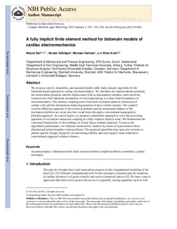 (PDF) A fully implicit finite element method for bidomain models of ...