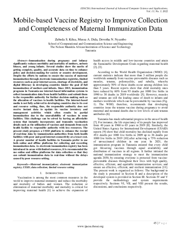 (PDF) Mobile-based Vaccine Registry to Improve Collection and Completeness of Maternal ...