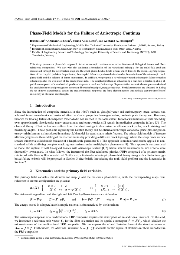 (PDF) Phase‐Field Models for the Failure of Anisotropic Continua