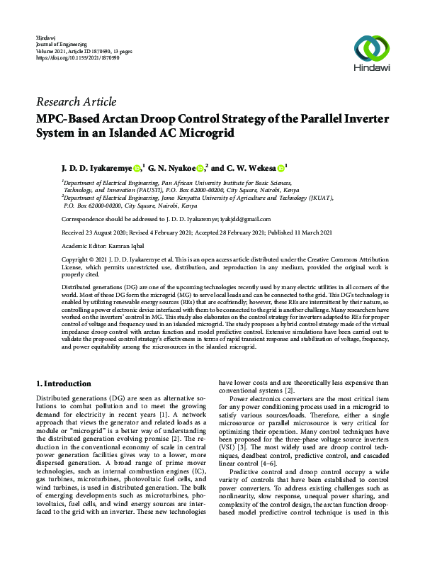 (PDF) MPC-Based Arctan Droop Control Strategy of the Parallel Inverter System in an Islanded AC ...
