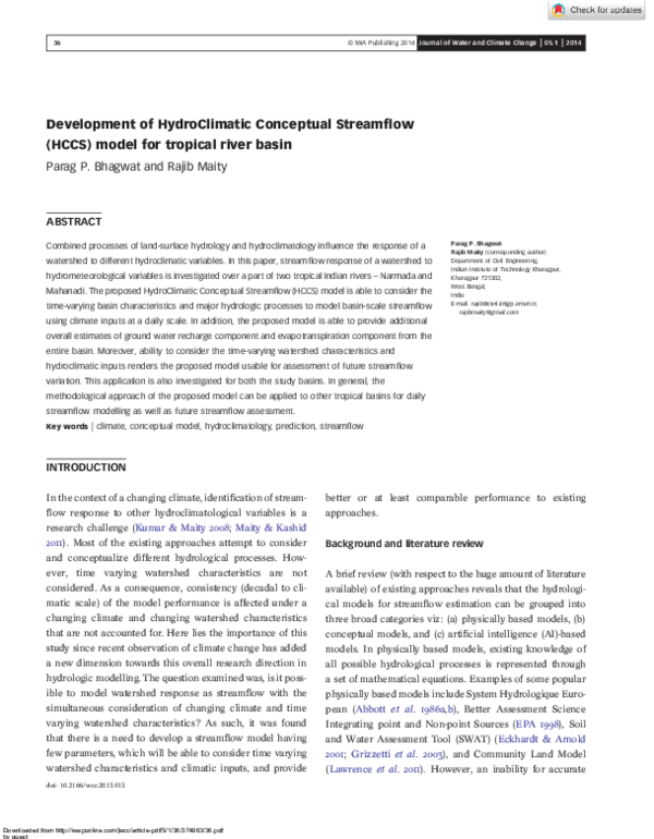 (PDF) Development of HydroClimatic Conceptual Streamflow (HCCS) model for tropical river basin
