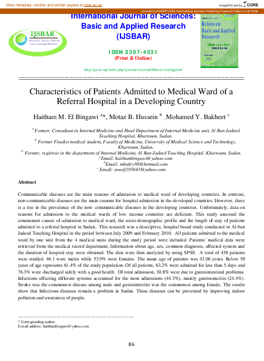 (PDF) Characteristics of Patients Admitted to Medical Ward of a ...