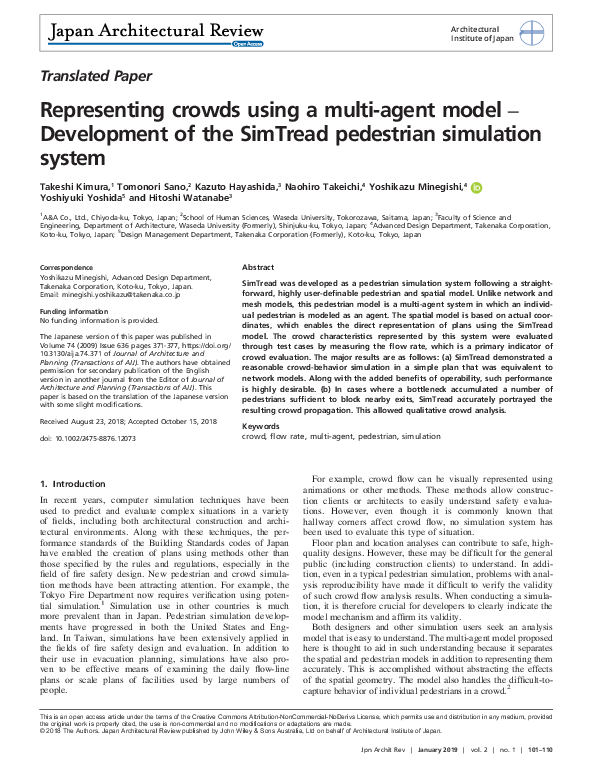 (PDF) Representing crowds using a multi‐agent model – Development of the SimTread pedestrian ...