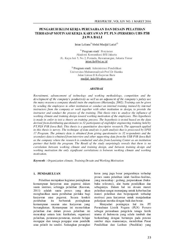 (PDF) Pengaruh Iklim Kerja Perusahaan Dan Desain Pelatihan Terhadap ...