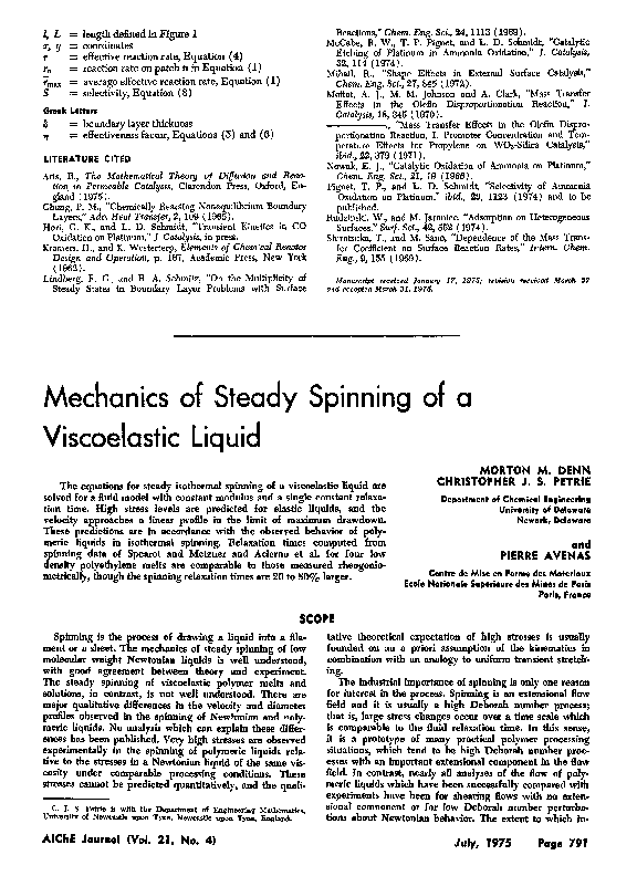 (PDF) Mechanics of steady spinning of a viscoelastic liquid
