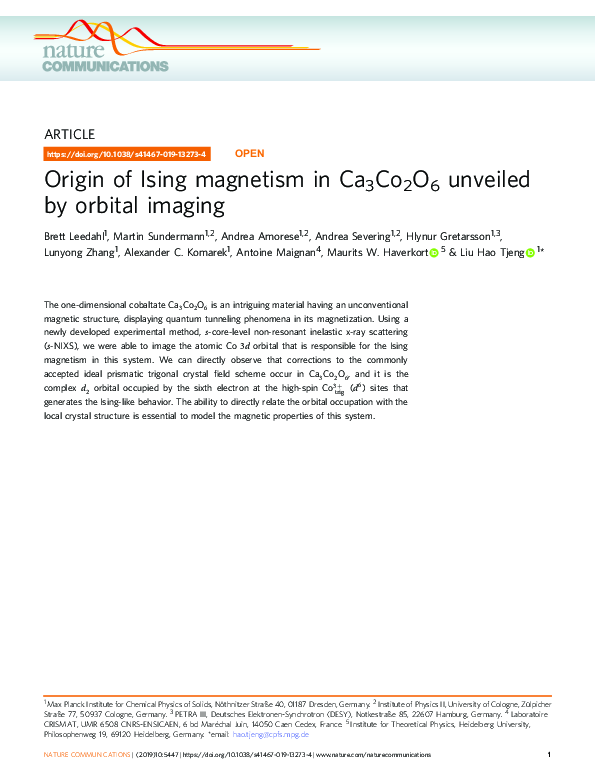 (PDF) Origin of Ising magnetism in Ca3Co2O6 unveiled by orbital imaging