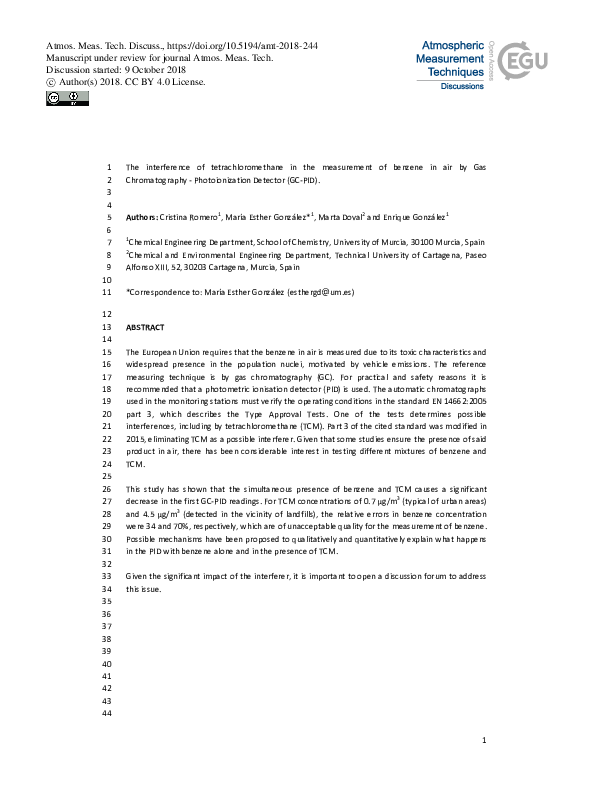 (PDF) The interference of tetrachloromethane in the measurement of ...
