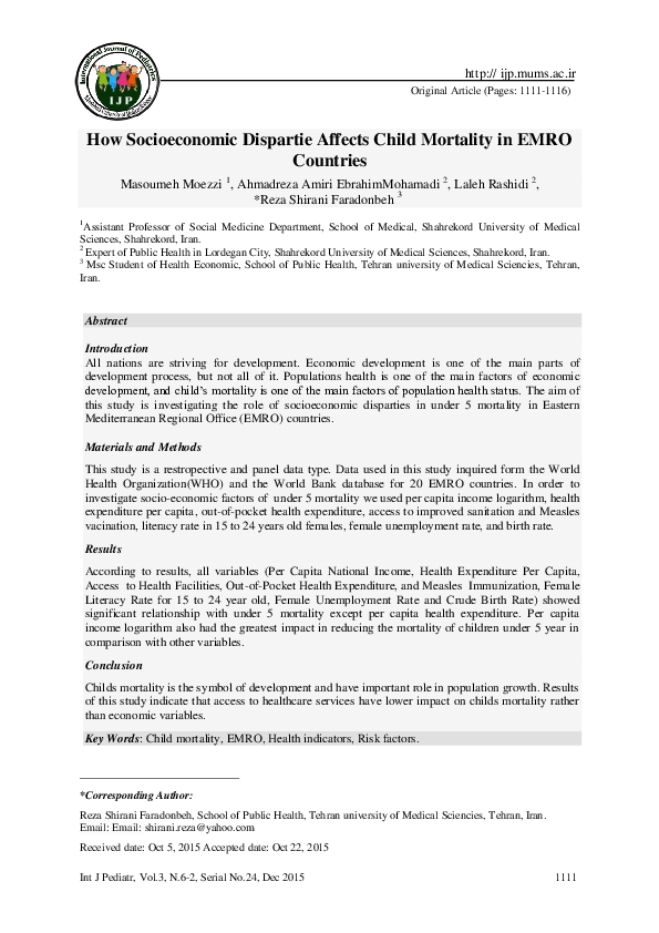 (PDF) How Socioeconomic Dispartie Affects Child Mortality in EMRO Countries
