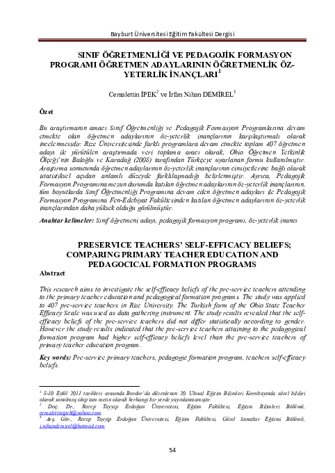 (PDF) Sinif Öğretmenli̇ği̇ Ve Pedagoji̇k Formasyon Programi Öğretmen Adaylarinin Öğretmenli̇k ...