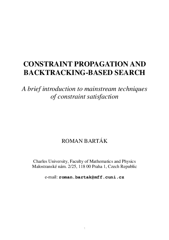 (PDF) CONSTRAINT PROPAGATION AND BACKTRACKING-BASED SEARCH A brief ...