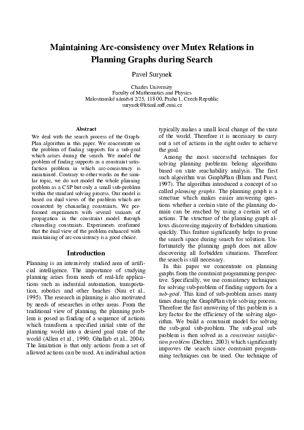 Pdf Maintaining Arc Consistency Over Mutex Relations In Planning 7144