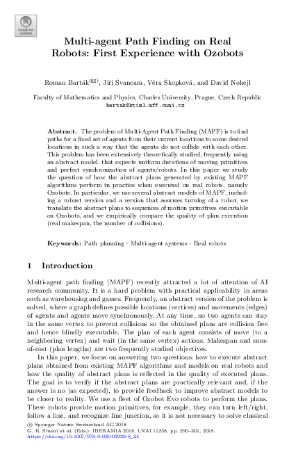 (PDF) Multi-agent Path Finding on Real Robots: First Experience with Ozobots