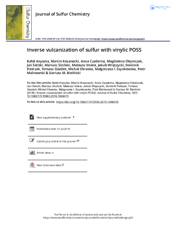 (PDF) Inverse vulcanization of sulfur with vinylic POSS