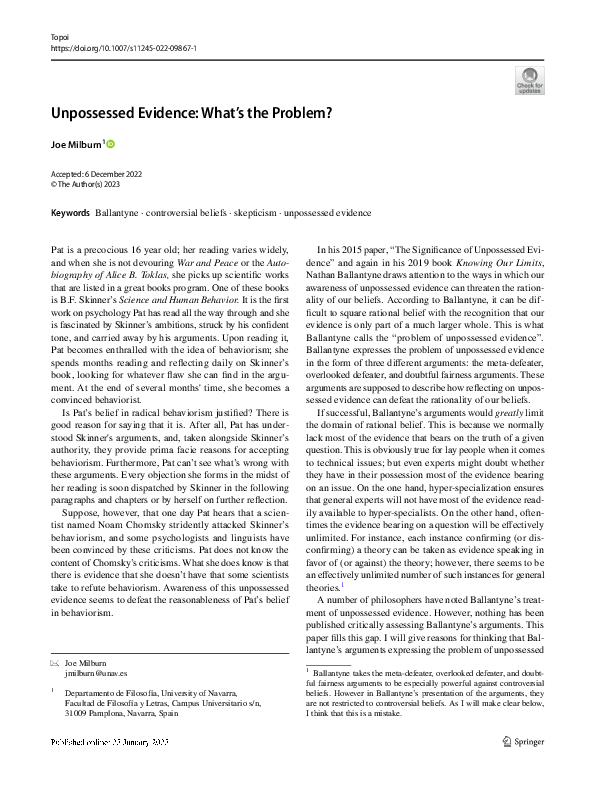(PDF) Unpossessed Evidence: What’s the Problem?