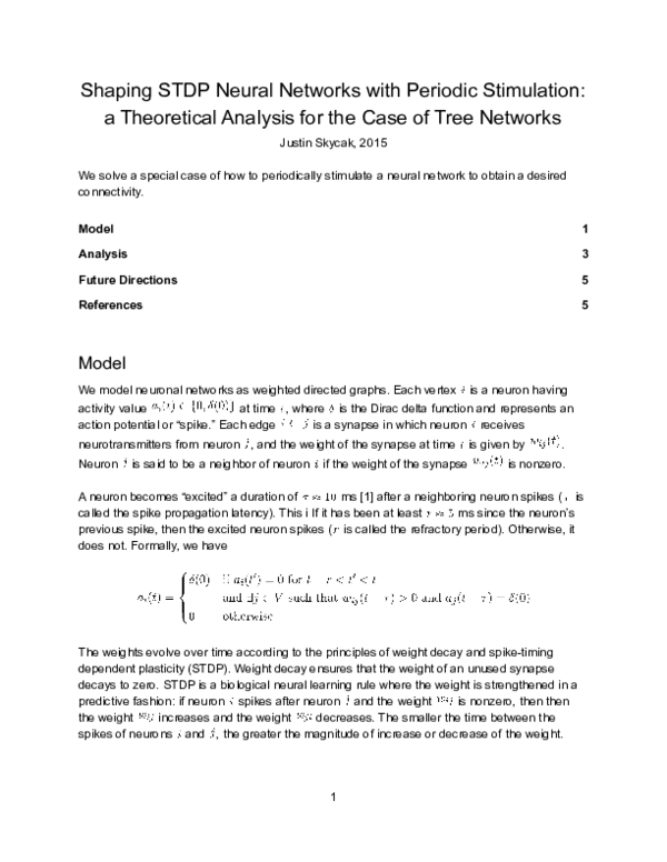 Pdf Shaping Stdp Neural Networks With Periodic Stimulation A Theoretical Analysis For The