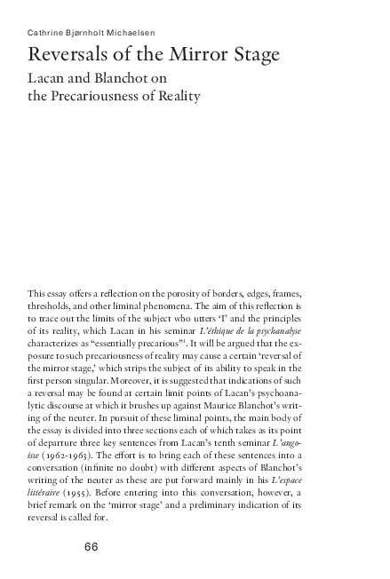 (PDF) Reversals of the Mirror Stage: Lacan and Blanchot on the ...