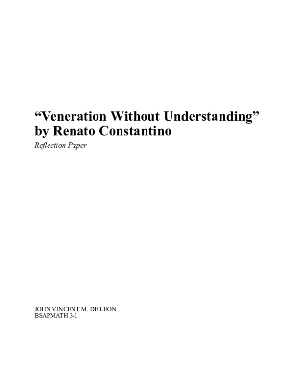 (PDF) A Reflection Paper of “Veneration Without Understanding” by ...